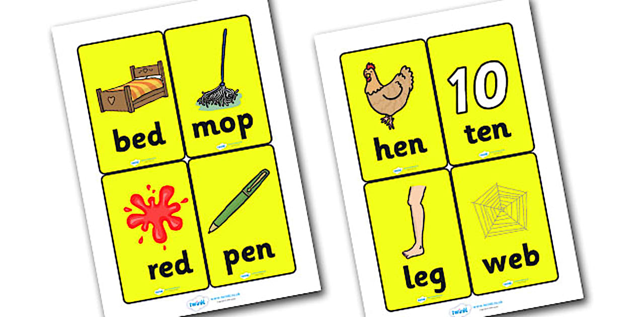CVC Word Cards E for Visually Impaired - Twinkl