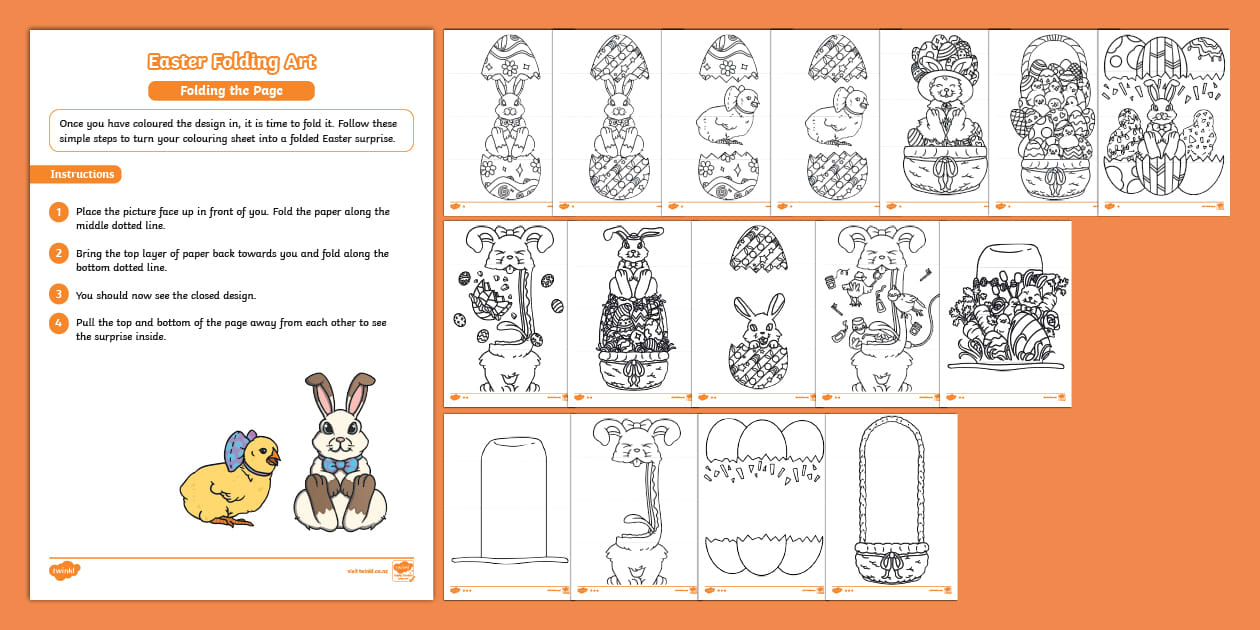 Easter Folding Art Colouring Sheets - Twinkl