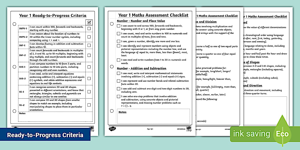 2014 New Curriculum Year 1 Maths Objectives Checklist