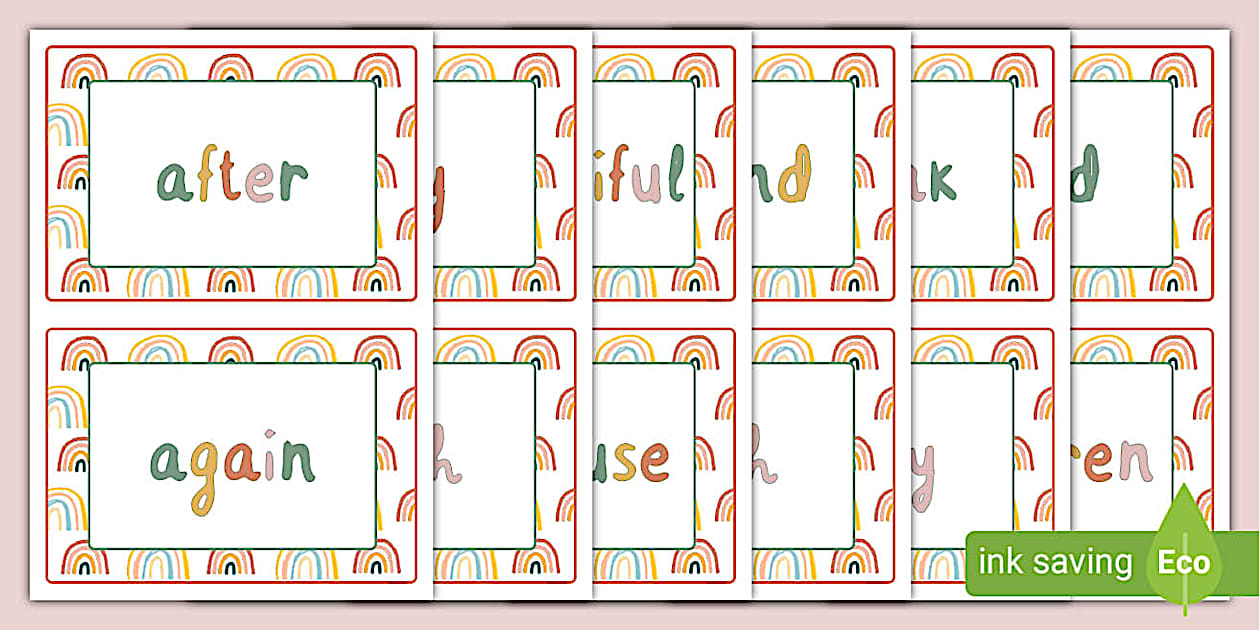 Year 2 Common Exception Words On Muted Rainbow Themed Display Posters