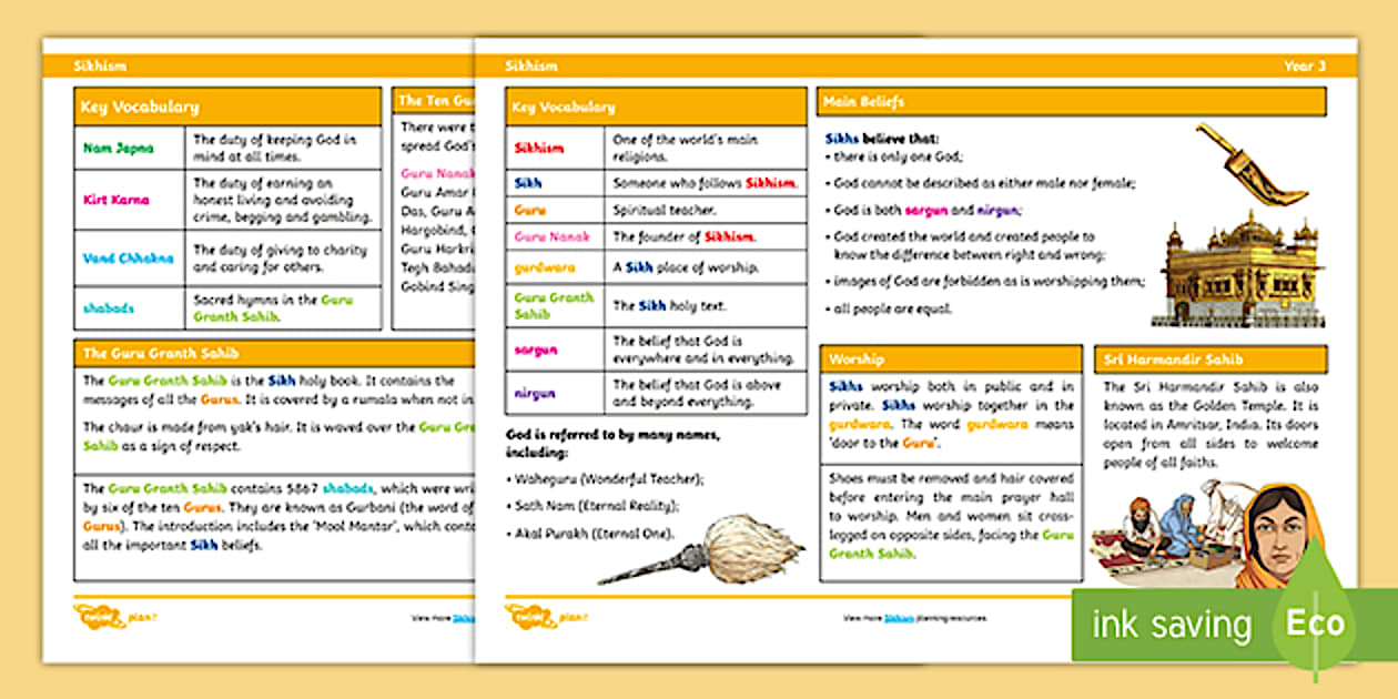 RE Knowledge Organiser: Sikhi Y3 (Hecho por educadores)