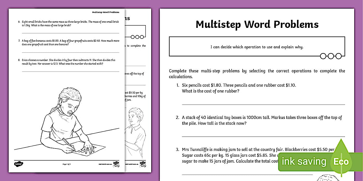 Multi-Step Word Problems with Australian Money Activity Sheet