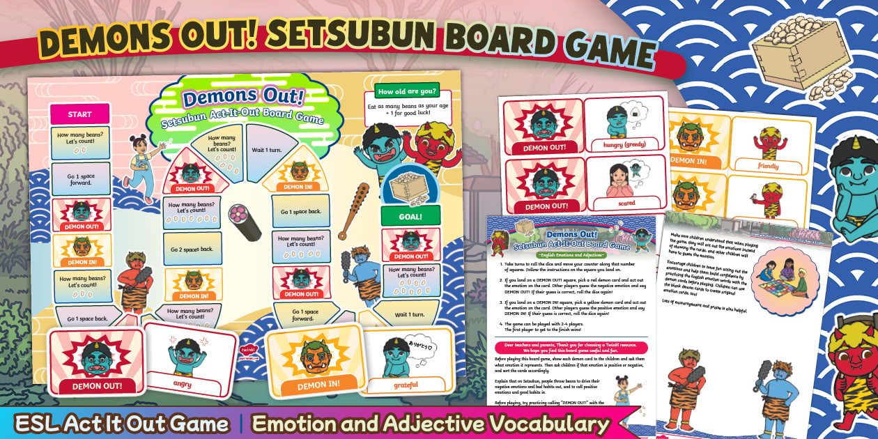 Setsubun Gesture Board Game with English Feelings Vocabulary