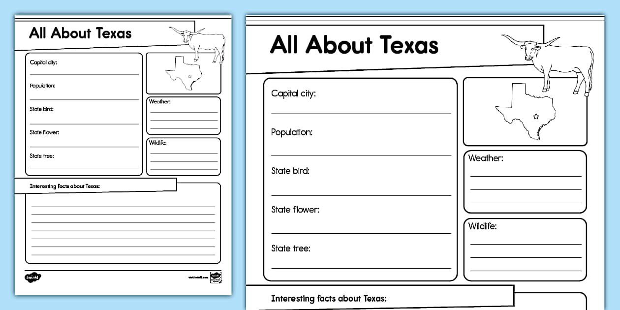 All About Texas Research Worksheet (teacher made) - Twinkl