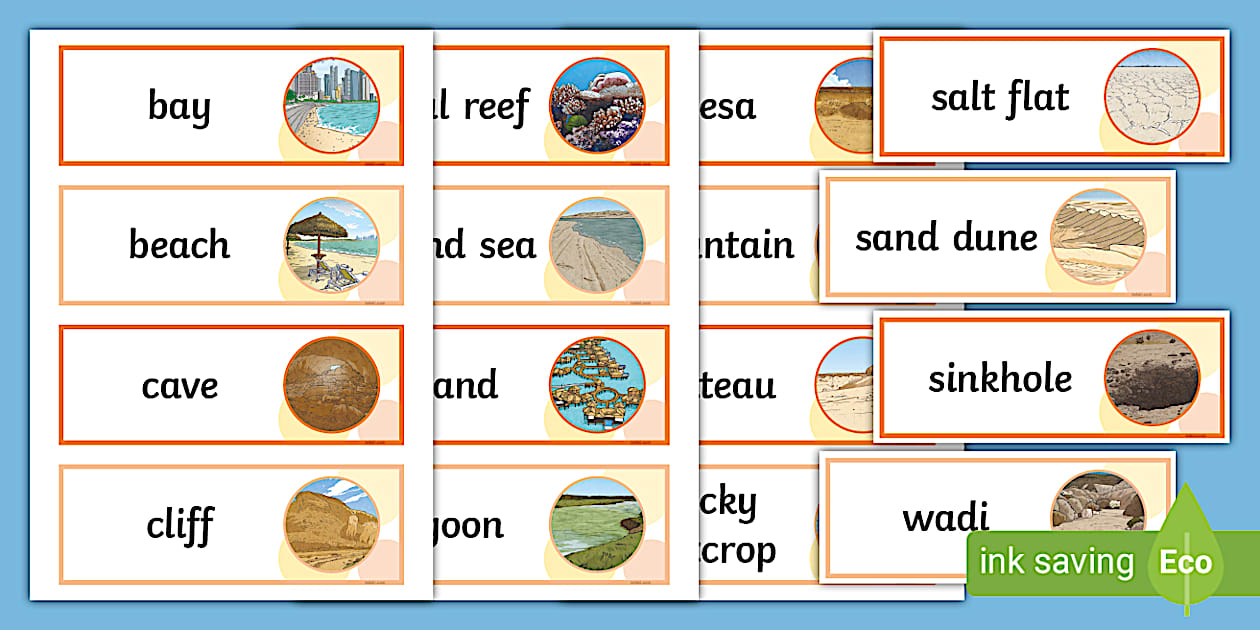 Landforms of Qatar Word Cards (l'enseignant a fait) - Twinkl