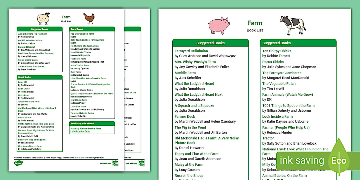 Farm Book List (teacher made) - Twinkl