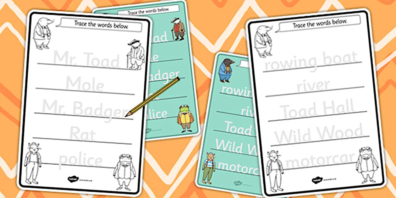 The Wind in the Willows Trace the Words Worksheets - worksheets