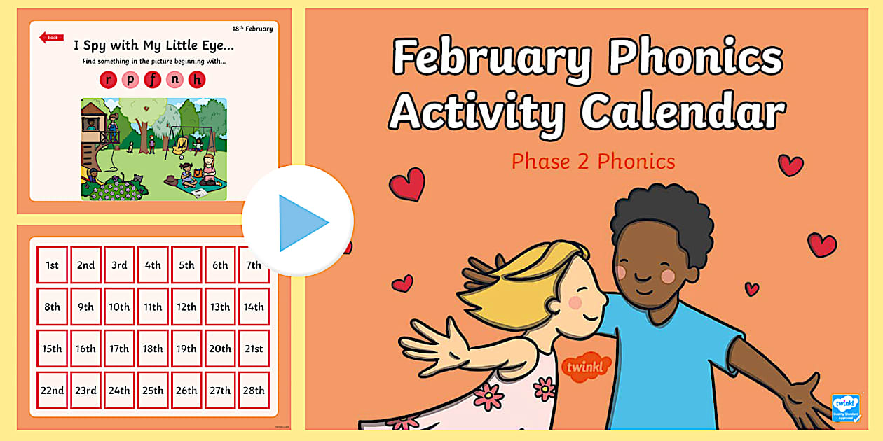 Phase 2 February Phonics Activity Calendar PowerPoint