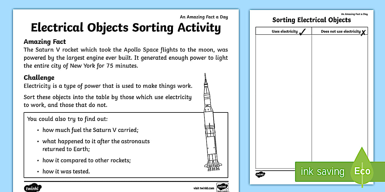 Electrical Objects Sorting Worksheet / Worksheet - Twinkl