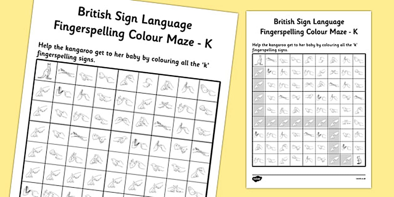 British Sign Language Left Handed Fingerspelling Colour Maze K