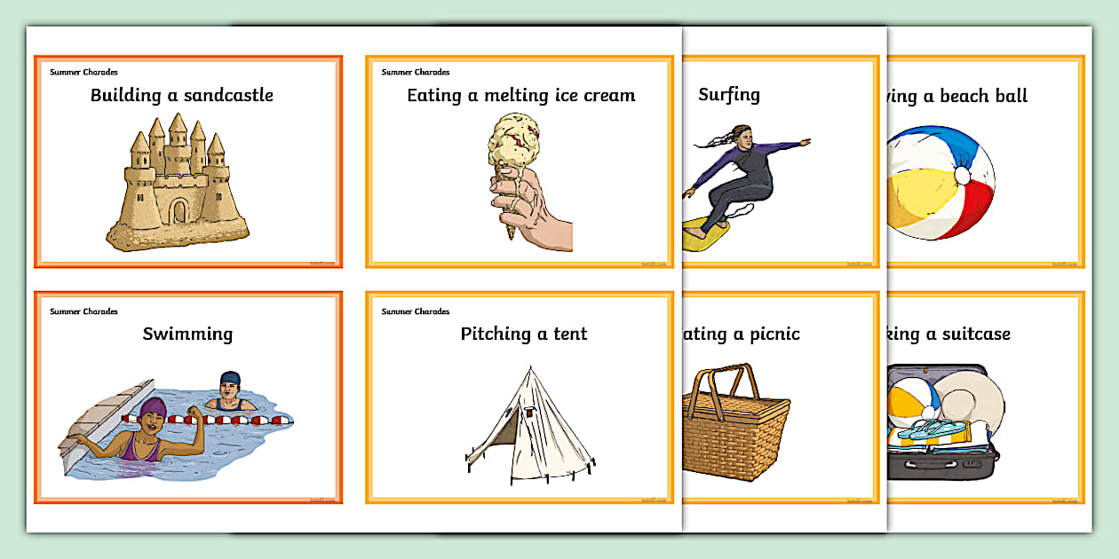 Summer-Themed Charades Cards (teacher made) - Twinkl