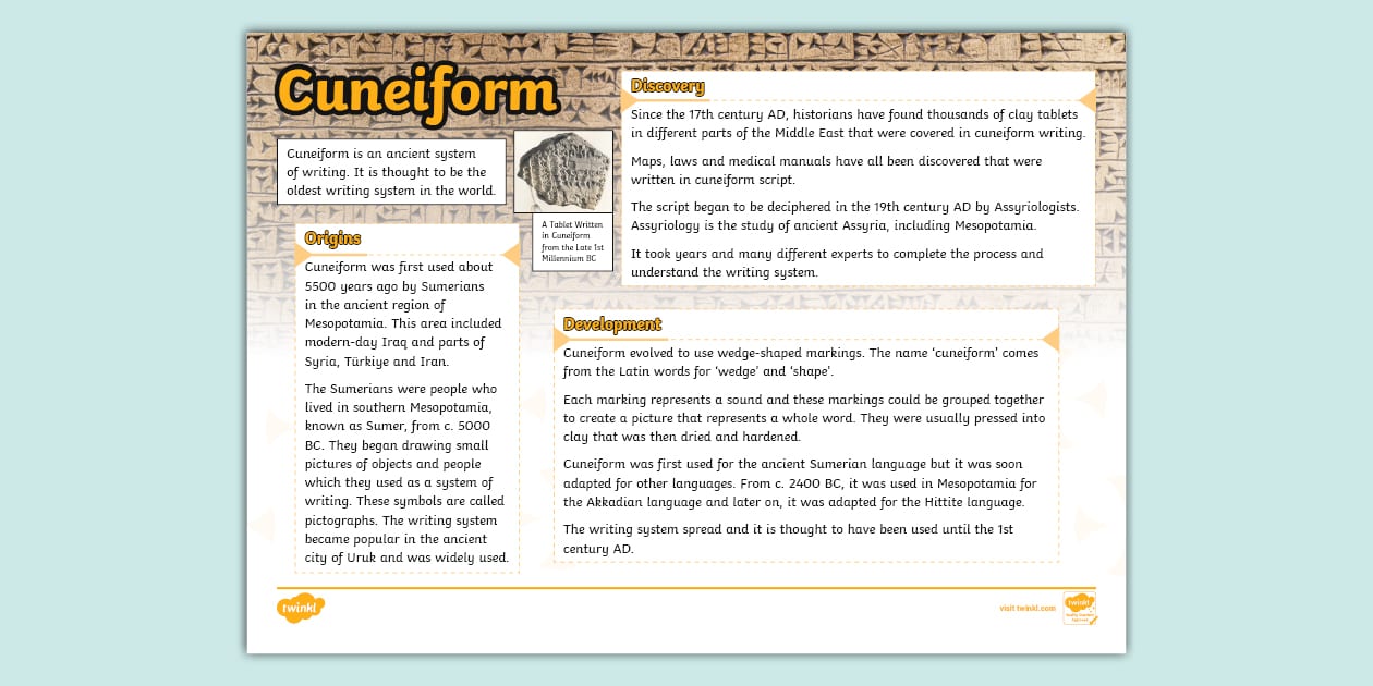 KS2 Cuneiform Fact File (teacher made) - Twinkl