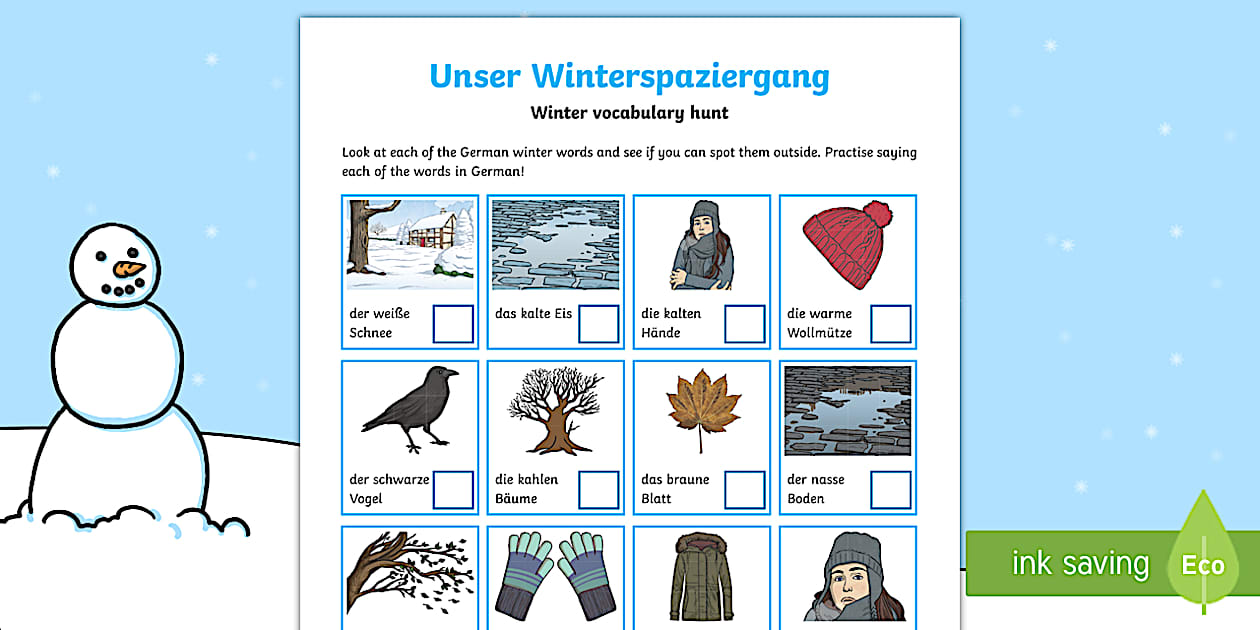 Winter German Vocabulary Hunt Worksheet / Worksheet