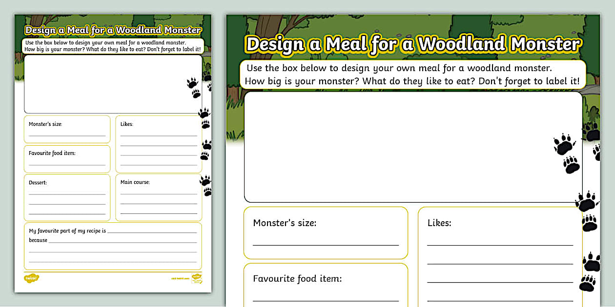 Design a Meal for a Woodland Monster Worksheet - Twinkl