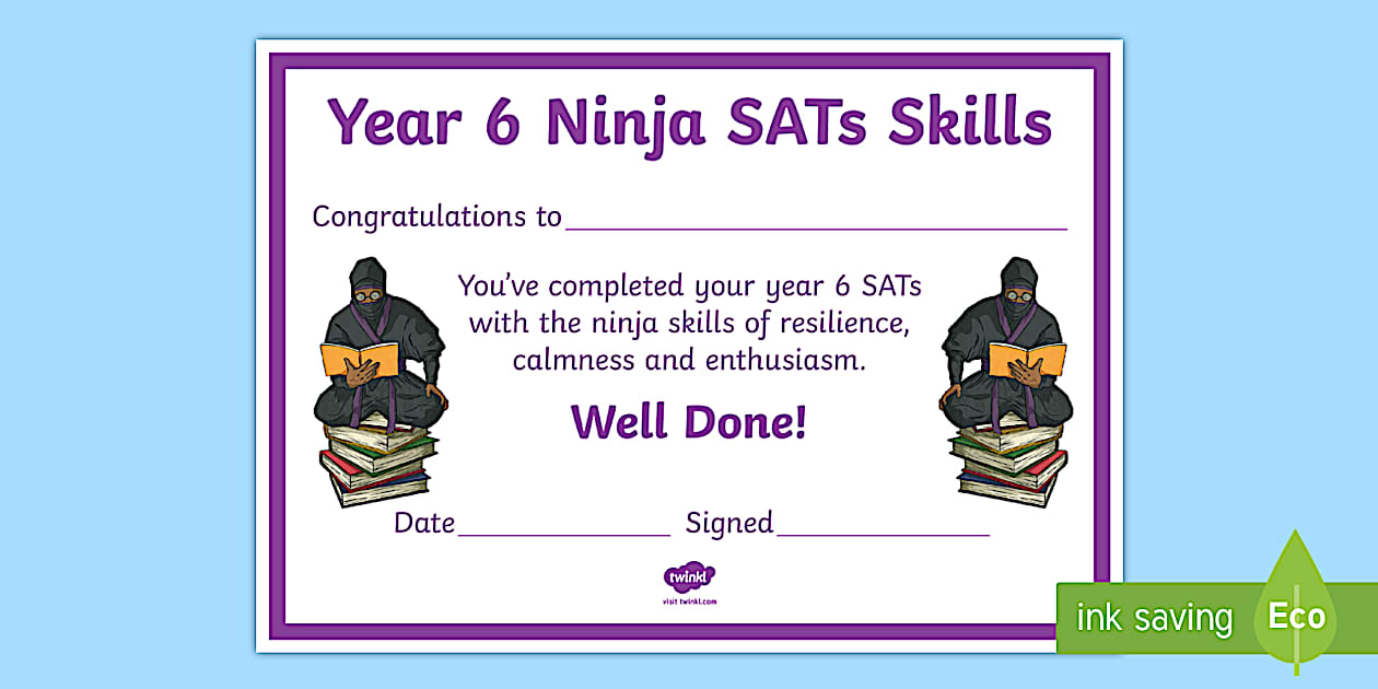 Editable Year 6 Ninja Skills SATs Certificate (teacher made)