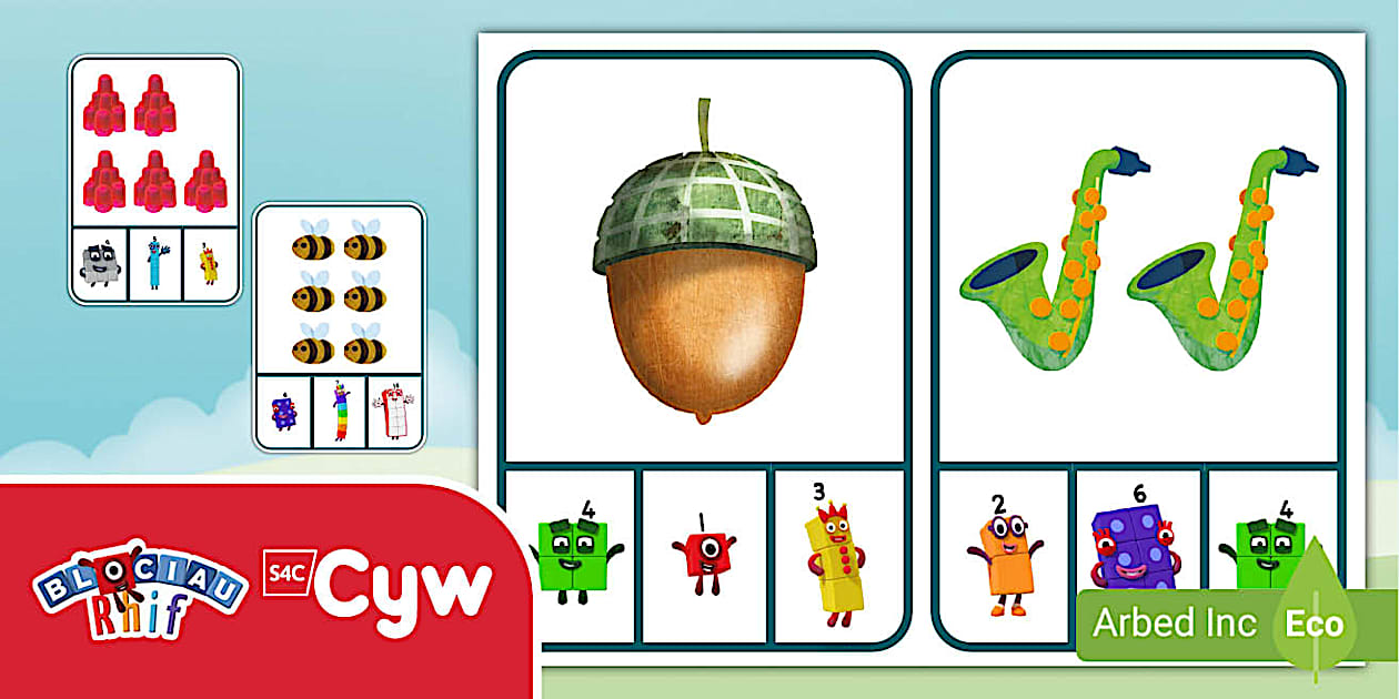 FREE! - Blociau Rhif: Gweithgaredd Paru Peg (teacher made)