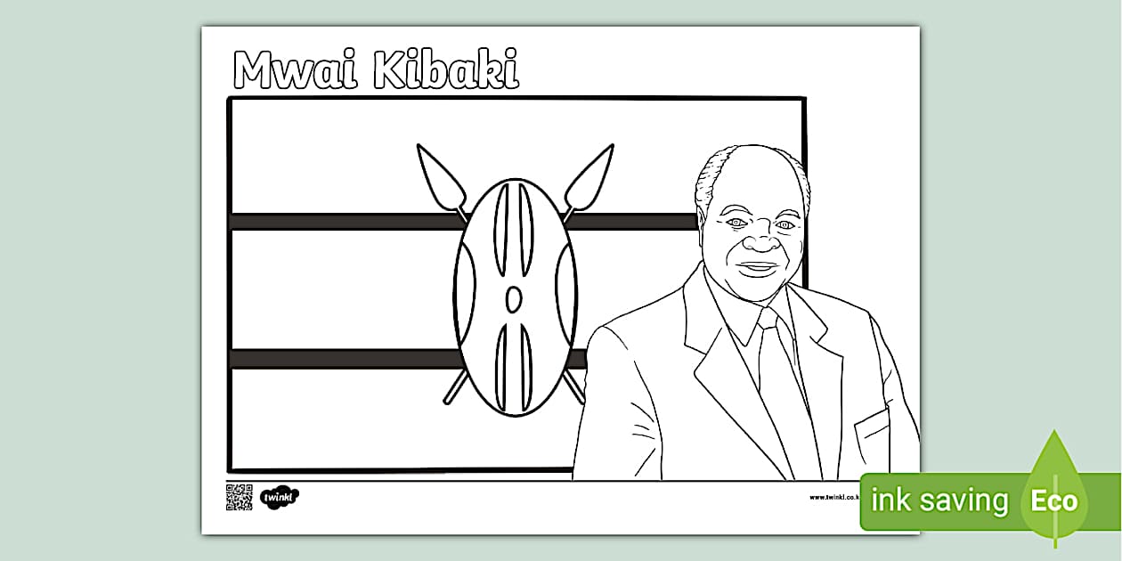 Mwai Kibaki colouring Sheet (teacher made) - Twinkl