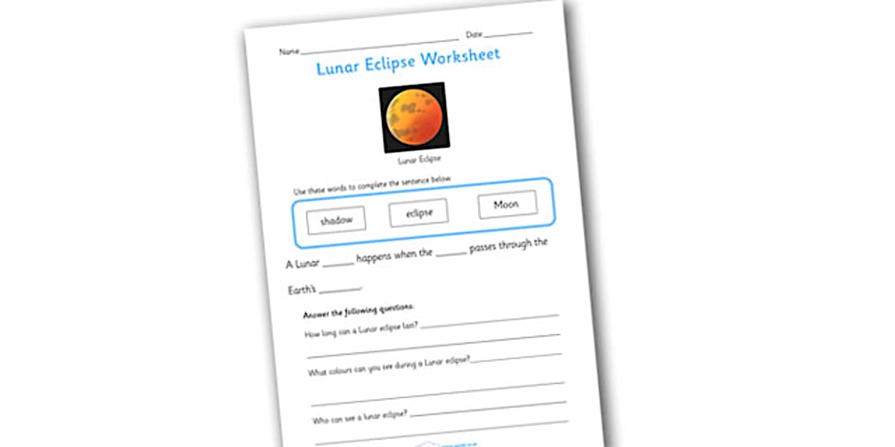 Lunar Eclipse Worksheet (teacher made) - Twinkl