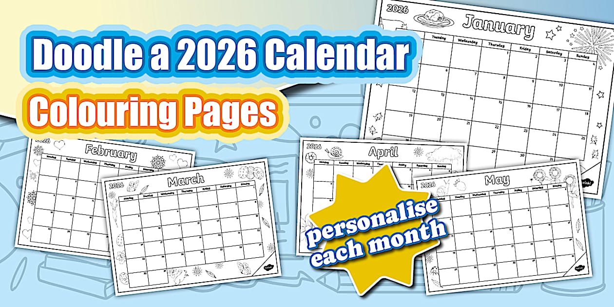 Doodle a 2026 Calendar Colouring Pages