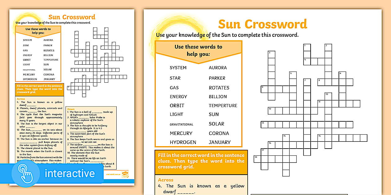 The Sun Crossword (teacher made) - Twinkl