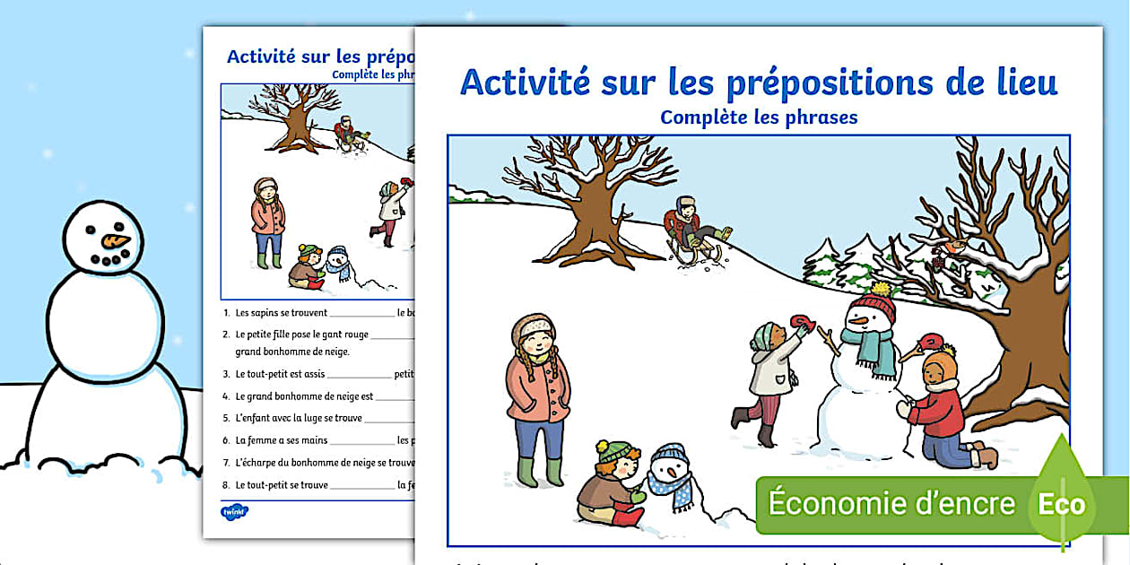 Les prépositions de lieu sur le thème de l'hiver - Twinkl