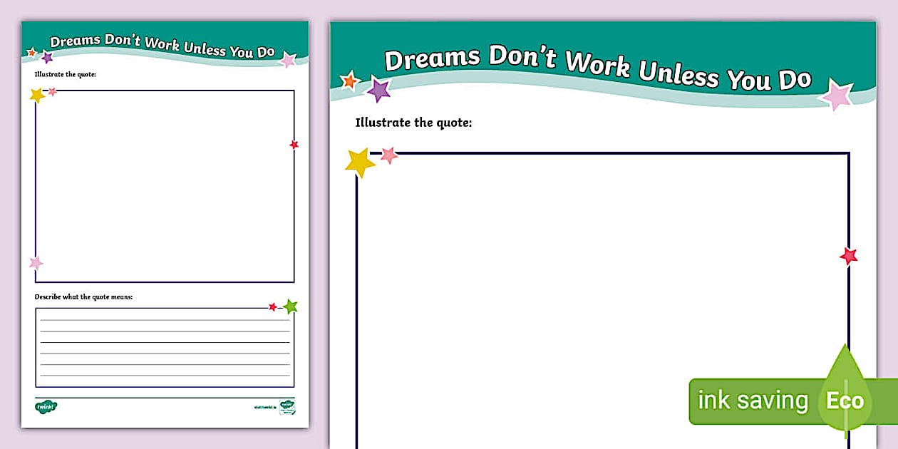 Dreams don't work unless you do Activity Sheet 5th and 6th Class