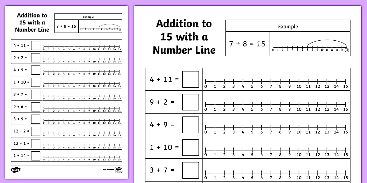 Addition to 15 Number line worksheet | Year 2 - Twinkl
