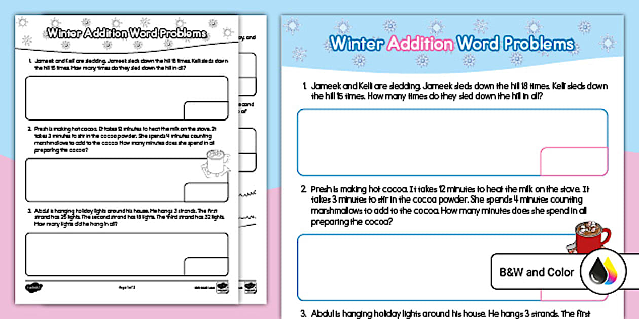 2nd Grade Winter Addition Word Problems | Twinkl - Twinkl