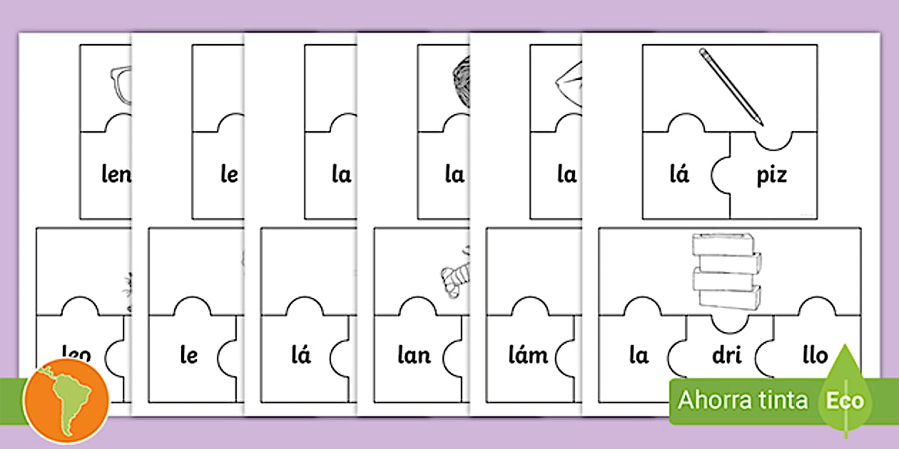 Rompecabezas: Sílabas la, le, li, lo, lu- Guía de trabajo