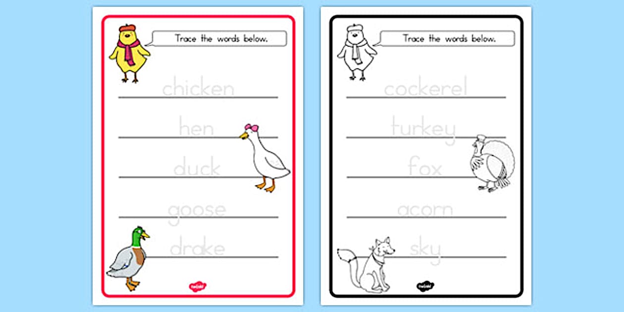 NSW Chicken Licken Trace the Words Worksheets - Twinkl