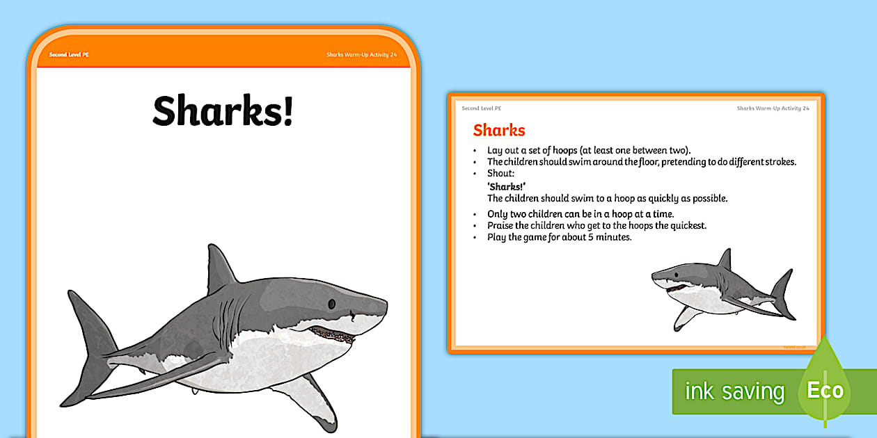 CfE Second Level Sharks Warm-Up Activity Cards - Twinkl