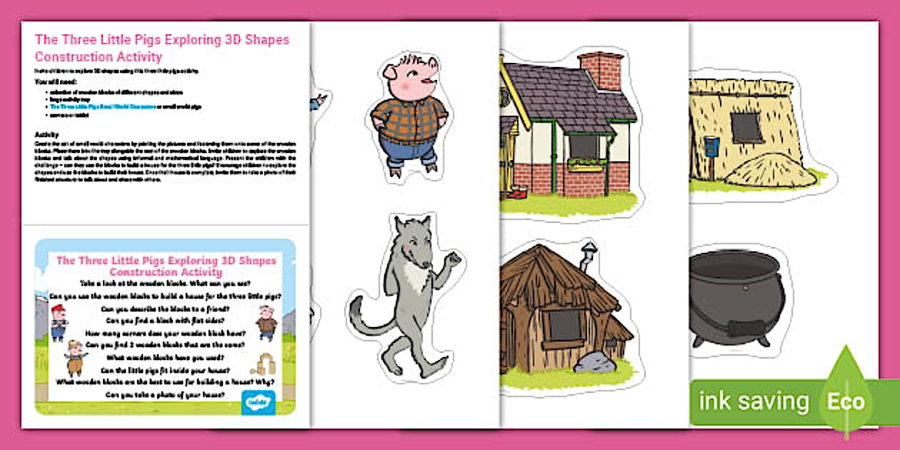 👉 The Three Little Pigs 3D Shapes Construction Activity