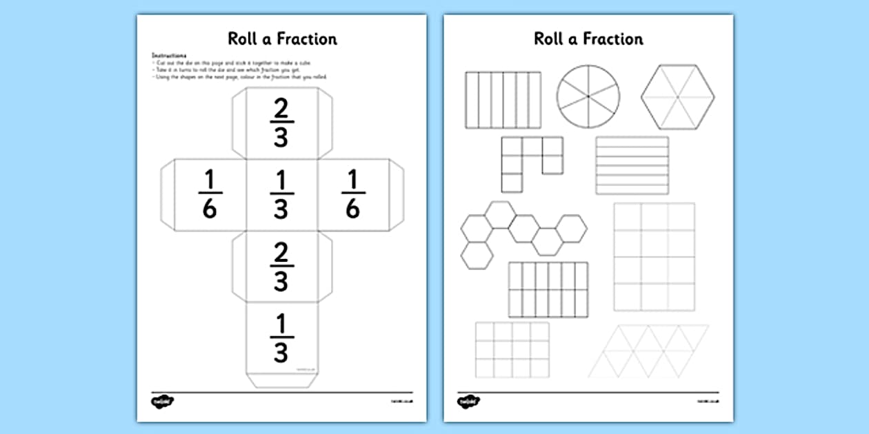 Roll a Fraction: Third, Two Thirds, Sixth (teacher made)