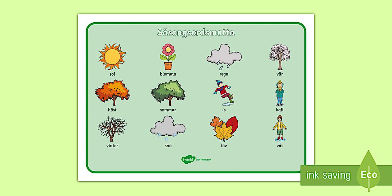Swedish Seasons Word Mat (teacher made) - Twinkl