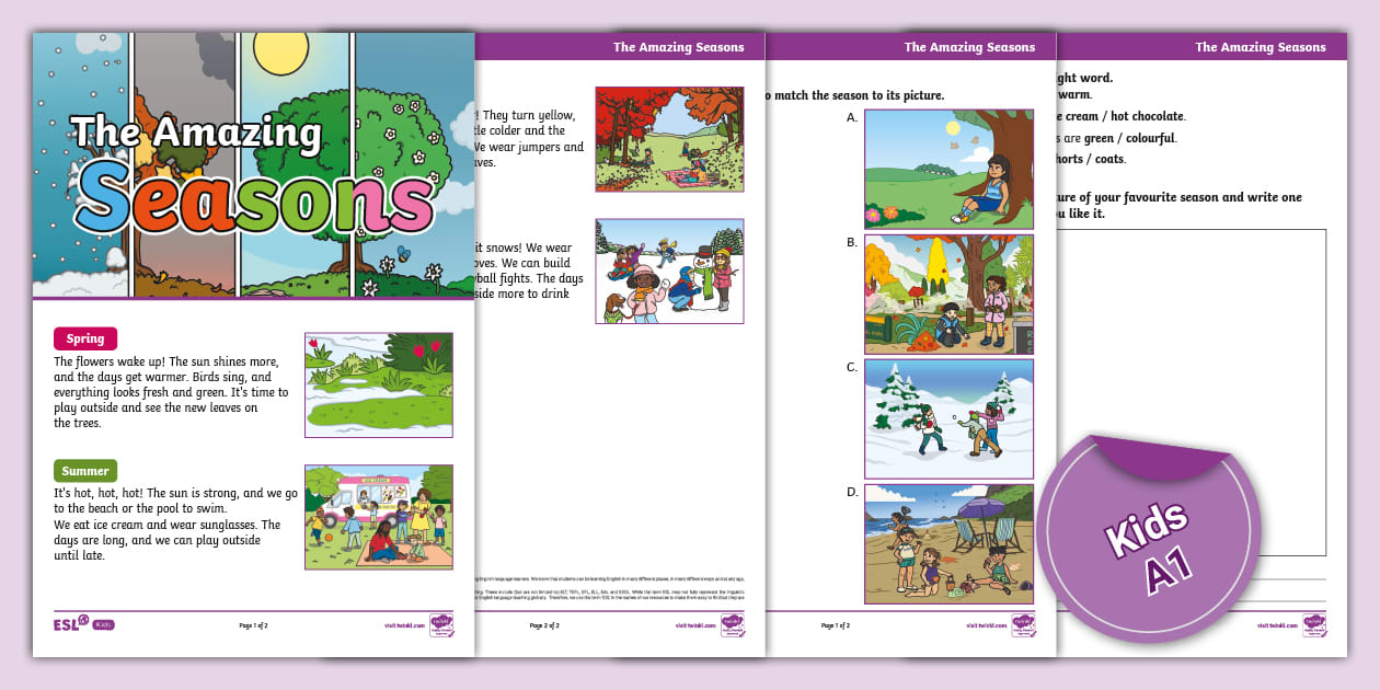 ESL The Amazing Seasons Reading Comprehension [Kids, A1]