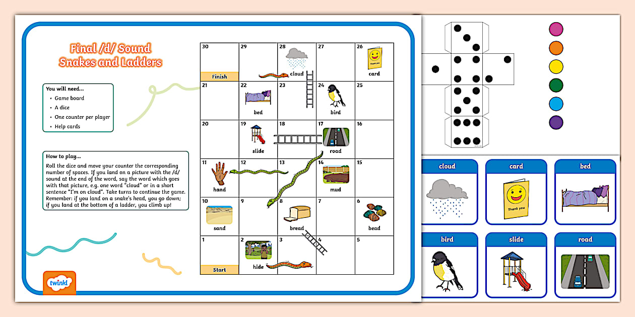 Final /d/ Sound Snakes and Ladders (Teacher-Made) - Twinkl