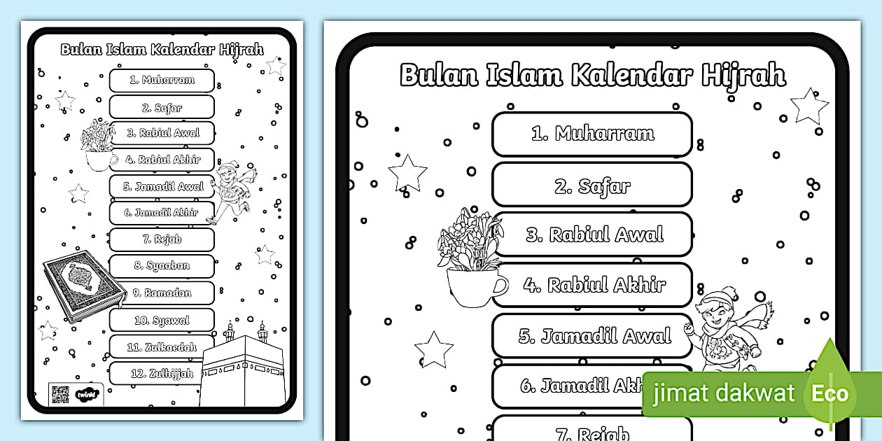 Lembaran Mewarna Bulan Islam Kalendar Hijrah (teacher made)