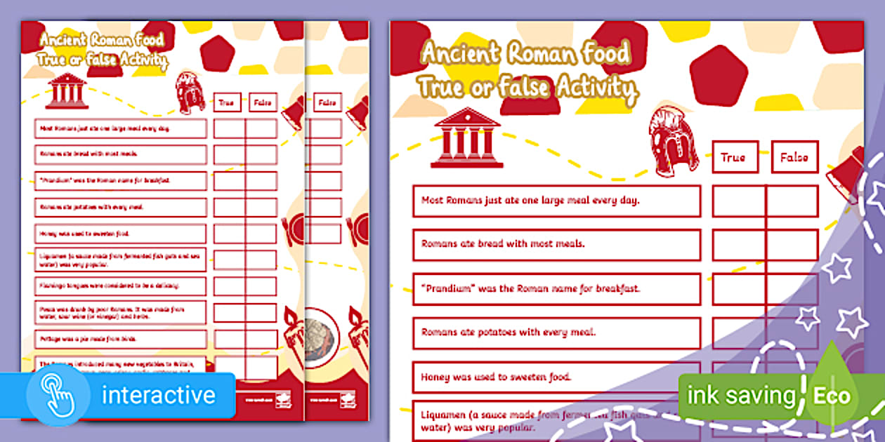 Ancient Roman Food True or False Activity (teacher made)
