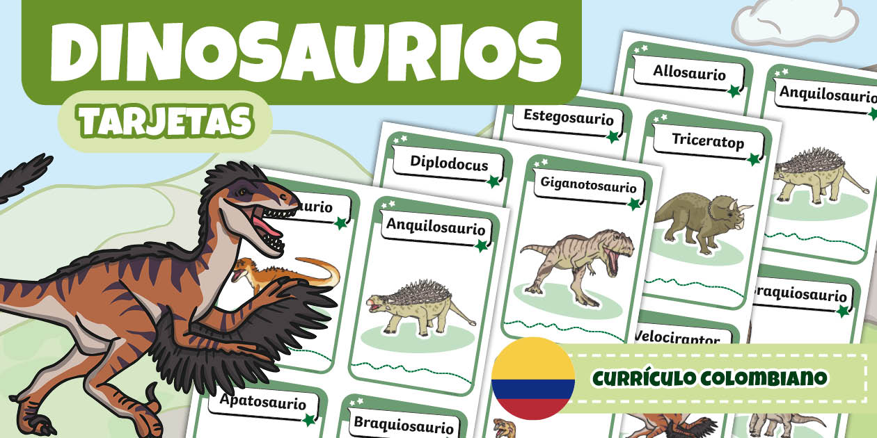 Tarjetas: nombres de dinosaurios - Twinkl Colombia