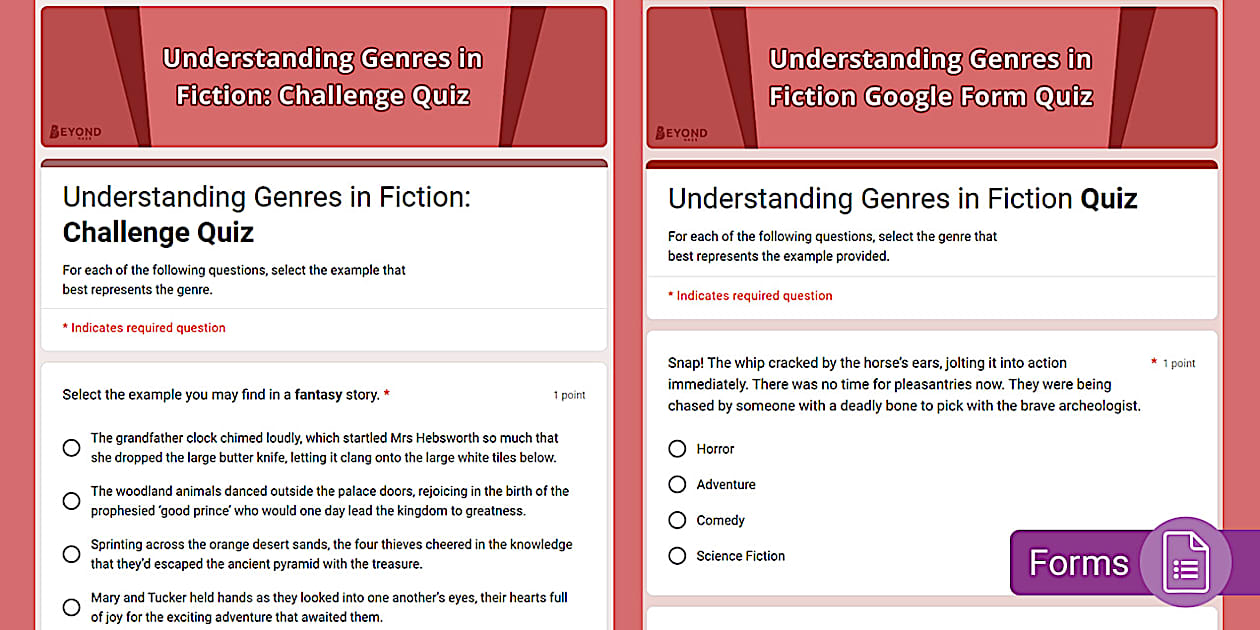 Understanding Genres in Fiction Google Form Quiz - Twinkl