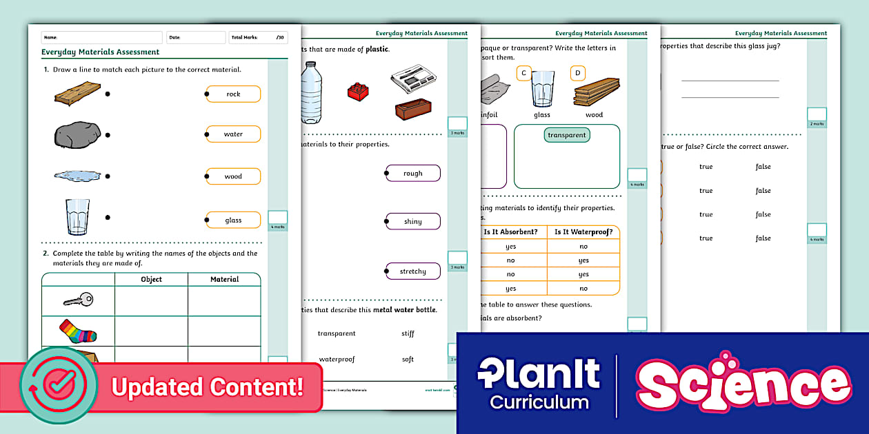 Science: Everyday Materials: Year 1 Assessment Test - Twinkl