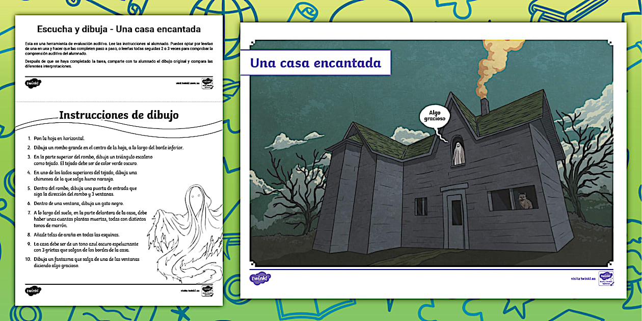 Ficha de actividad: Escucha y dibuja - Una casa encantada
