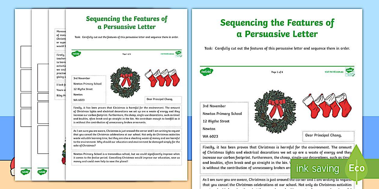 Australian Christmas Persuasive Letter Sequencing Worksheet / Worksheet