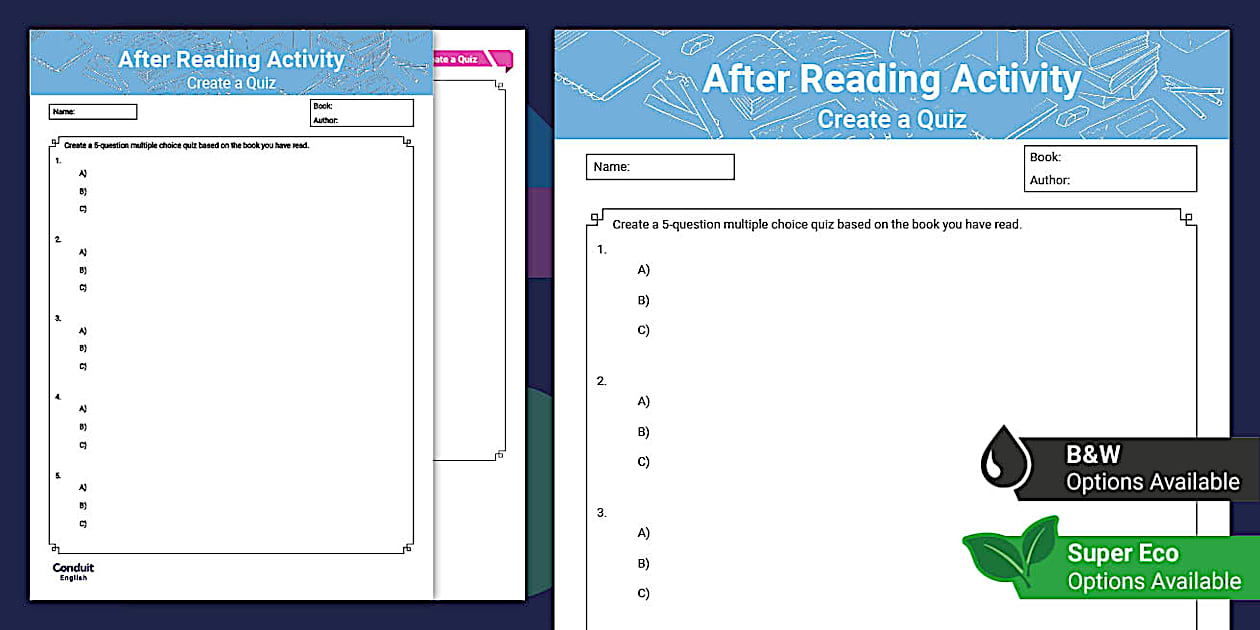 'Create a Quiz' After Reading Activity (teacher made)