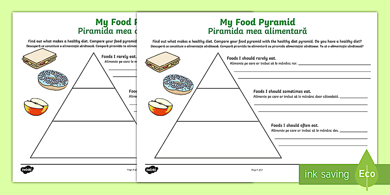 Healthy Eating Food Pyramid Writing Activity English/Romanian - Healthy ...