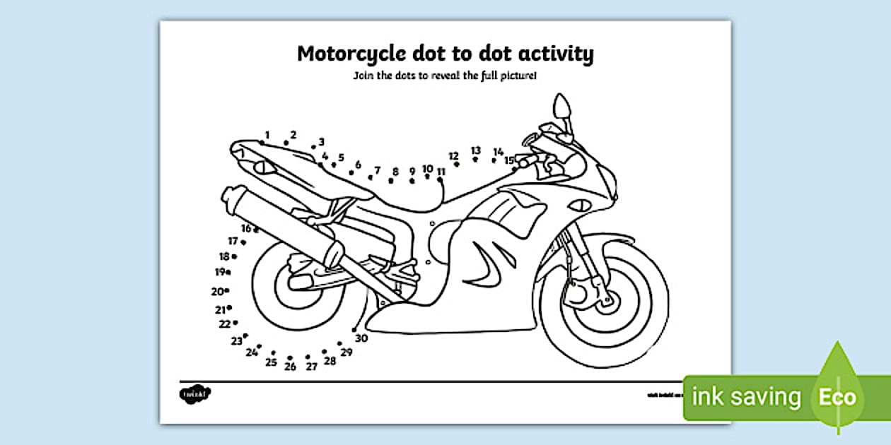 Motorcycle Dot to Dot Activity - Worksheet (teacher made)