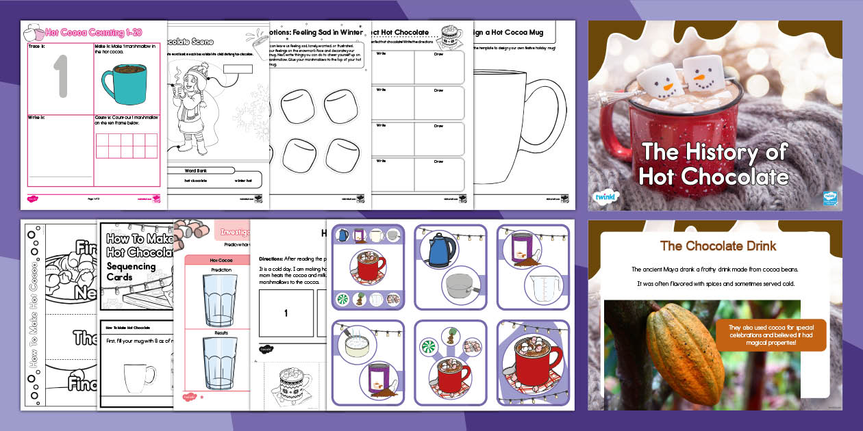 Hot Cocoa Day Activity Pack for K-2nd Grade - Twinkl