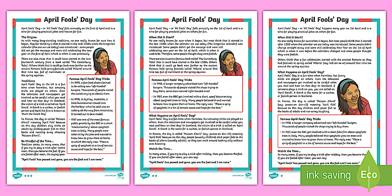 April Fools' Days Differentiated Fact File (Teacher-Made)