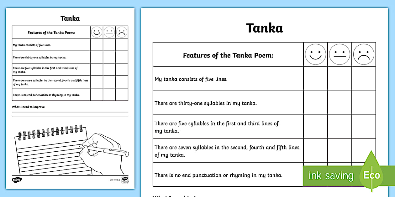 Writing a Tanka Poem Self-Assessment Tracker (Teacher-Made)
