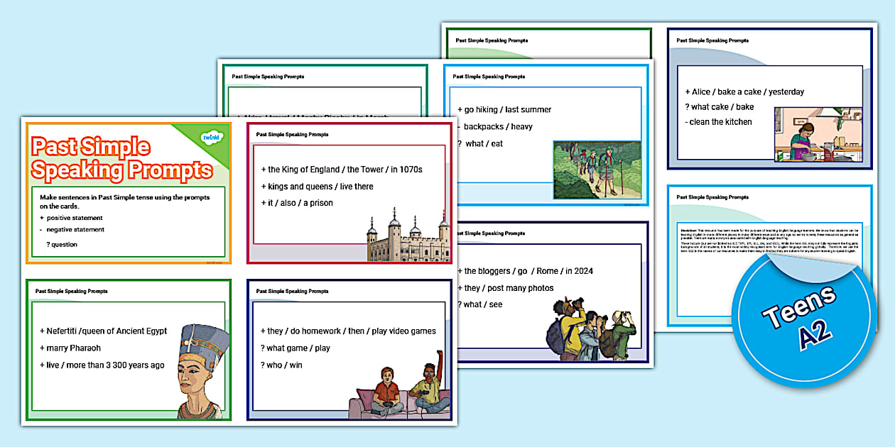 ESL Past Simple Speaking Cards for Teens (teacher made)